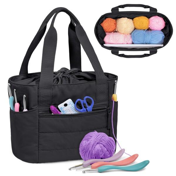 Teamoy 編み物用トートバッグ 毛糸収納ケース 巾着 軽量 毛糸 編み針 編み物用品 未完成品 収納 持ち運び 便利 ギフト (S, ブラック)商品コード：55080907363型番：JPTGM18601サイズ：Smallカラー：Bla...
