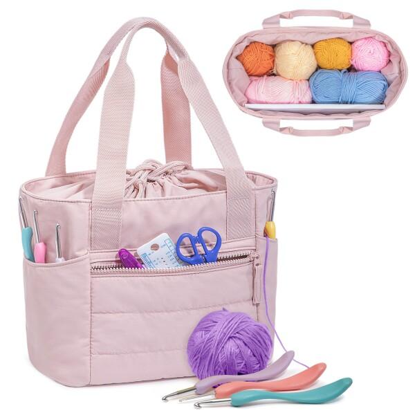 Teamoy 編み物用トートバッグ 毛糸収納ケース 巾着 軽量 毛糸 編み針 編み物用品 未完成品 収納 持ち運び 便利 ギフト (S, ピンク)商品コード：55080907365型番：JPTGM18602サイズ：Smallカラー：Pink...