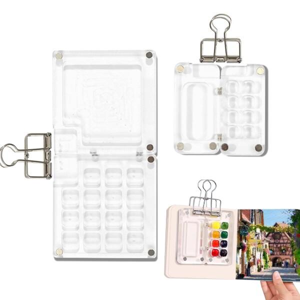 Solxion 絵の具 水彩パレット 金属クリップ付き 8/15格アクリル絵の具 ミニ塗料皿 水彩トレイ 顔料パレット 絵の具セット アウトドア 自宅 オフィス 旅行に便利 ?単にDIY調色商品コード：55080907377型番：YLH20...