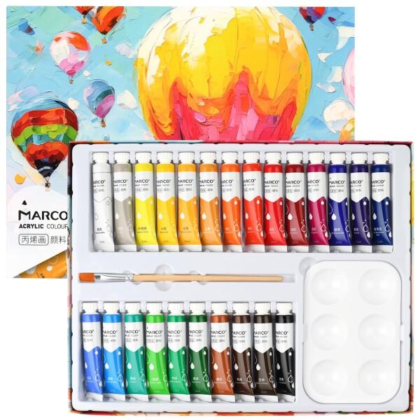 Marco アクリル絵の具 24色 ブラシパレット付き アクリルガッシュ 速乾 防水 絵の具セット 布/木/石/陶器対応 イラスト クラフト 手作り 子供用 小学生 初心者 専門家 えのぐセット 美術 画材商品コード：55080907390...
