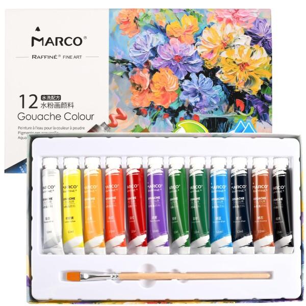 Marco 水彩絵の具 12色セットブラシ付き ガッシュ 水彩 速乾 耐久性 布・紙・木・陶器用 クラフト イラスト 塗り絵 小学生 初心者 えのぐセット 手作り 美術 画材商品コード：55080907417型番：JP-7910サイズ：1カ...