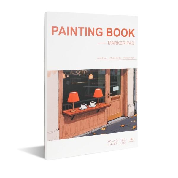 スケッチブック マーカー紙 290mm×210mm 200gsm 60枚 糊製本 裏写りしない マーカー 専用紙 プロ用 イラスト 製図 ラフ画 画用紙 プロ用画材 イラスト マンガ コミックアートスケッチ用紙商品コード：550809096...