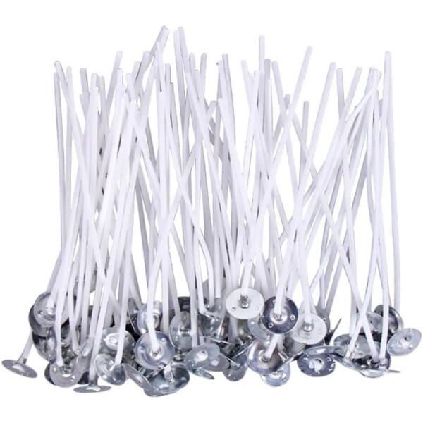 キャンドル芯 100枚セット ロウソクの芯 座金付き ソイワックス ジェルキャンドル ハンドメイド ジェルキャンドル ワックス ロウキャンドル ウィック 芯 コーティング DIY手作り （8cm/10cm/12cm/15cm/20cm） (...