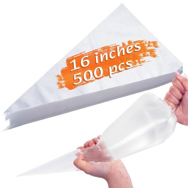 16インチ 絞り袋 500枚入り 使い捨て 強化厚手PE素材 食品級 大型 アイシングバッグ お菓子デコレーション商品コード：55080915157型番：JP-16-Inch-Piping-Bags-500サイズ：16 Inchesカラー：...