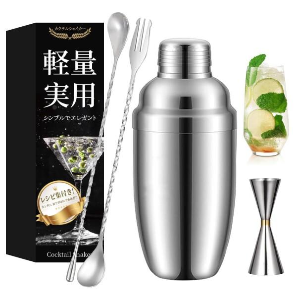 カクテルシェイカー 4点セット シェーカー バーツール 350ml バーテンダー セット バースプーン メジャーカップ 初心者用 一人暮らし おうち時間 父の日 ギフト プレゼント ステンレス製 イラスト付き説明書商品コード：5508091...