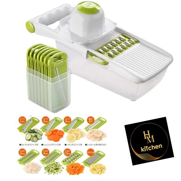 HM キッチン多機能野菜スライサー＆ ジュリエンヌ ジュリエンヌ 8 in 1 野菜スライサーセット 安全で効率的なキッチンおろし金 (グリーン) HM Kitchen multi-functional 8 in 1 vegetable s...