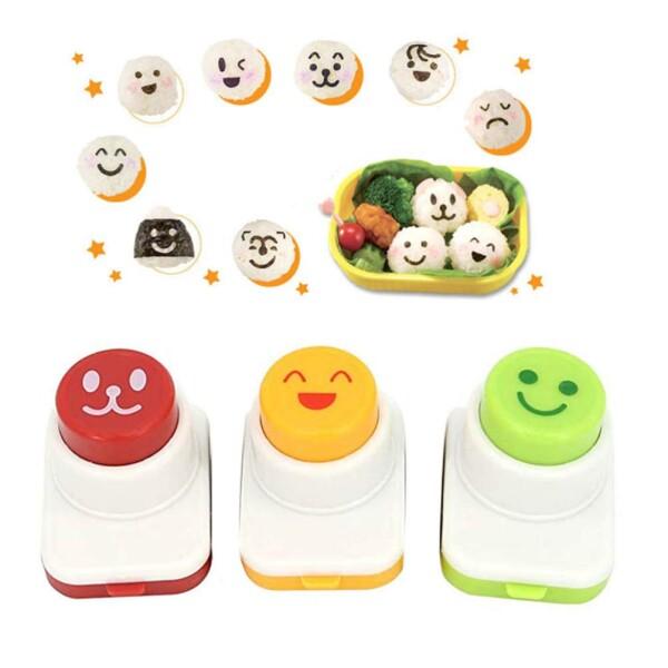 Amosfun おにぎり型 3個セット 海苔パンチ付き キャラ弁グッズ 笑顔エンボス加工 Diy寿司ツール カバー付き 操作 キッチンお弁当デコレーション用品商品コード：55080917248型番：253638PY1GCQM171サイズ：5...