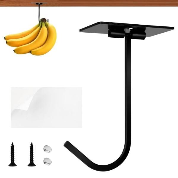 Charming Club バナナハンガー バナナフック 果物ホルダー フルーツスタンド H10.5×W6cm おしゃれ 吊るす 合金製 フルーツ鮮度保つ キッチン リビング オーナメント 耐荷重5〜6kg (ブラック、1個)商品コード：5...
