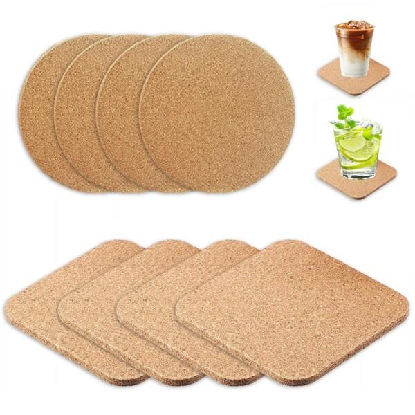コルクコースター 木製コースター コーヒーテーブル用 ドリンク 耐熱性 滑り止め性 吸水性 再利用可能 家庭 レストラン カフェに適しています 丸型/四角形 直径100mm 各4個入り 計8個入り商品コード：55080919933型番：58...