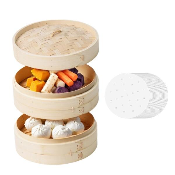 MACWANS 明るい色竹せいろ 2段 セット 蒸し器 中華 せいろ セイロ，蒸し器セット 21cm 浅蒸し紙50枚付き商品コード：55080922418型番：WW-jpzzl-21cmカラー：プレミアム竹蒸し器 21cm【天然竹100%・...