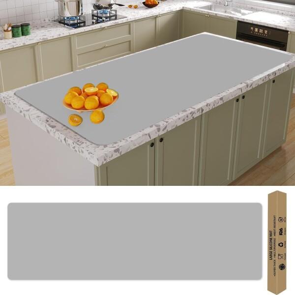 Syncnika シリコンマット 調理台保護マット 200×60cm 特大サイズ 厚さ1.3mm 耐熱-40〜220[度] 防水防汚 滑り止め 断熱 傷防止 カット可能 キッチン/作業台/流し台対応 グレー商品コード：55080922571...