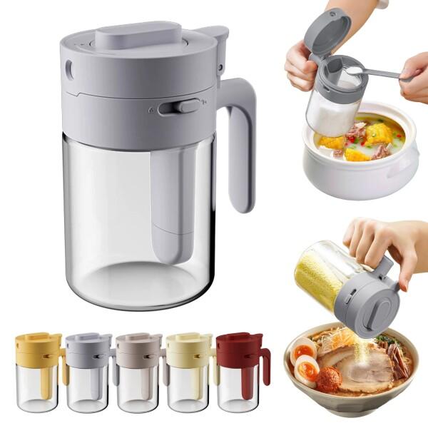 調味料ポット スプーン付き 密閉 調味料入れ 調味缶 スパイスボトル 洗いやすい 耐熱ガラス ? 糖罐 湿気防止 内蔵スプーン 粉ふり器 調味料ボトル 便利 調理用 (2, グレー, ミニ)商品コード：55080923419型番：036サイ...