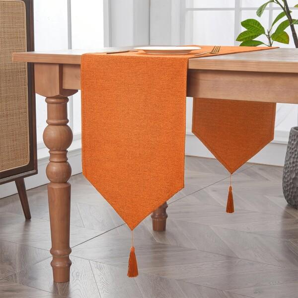 BALCONY &amp; FALCON テーブルランナー 35x240cm 撥水 無地 類麻 布 おしゃれ 北欧 センタークロス モダン テーブルセンター 室内装飾 食卓飾り 家庭用 ホテル用 業務用 宴会用 パーティー用 パンプキンレッ...