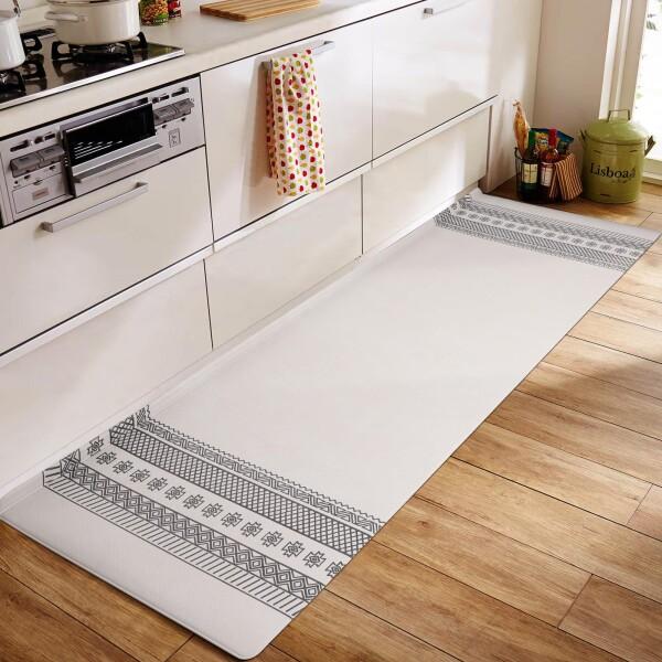 Tydle キッチンマット L型 44×240cm折り目付き さっと拭ける 撥水 厚さ5mm 低反発 ｌ字キッチンマット 両面エンボス加工 PVC製 すべり止め 台所マット おしゃれ 北欧アイボリー商品コード：55080924171型番：2...