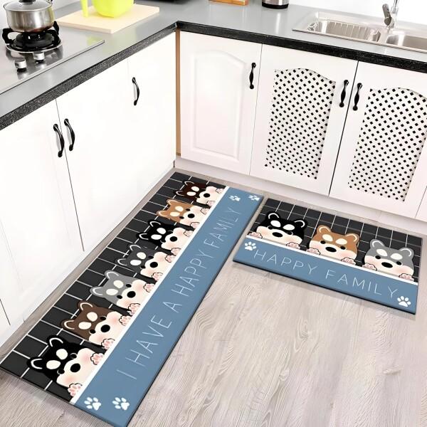 (Aglem) キッチンマット 玄関マット バスマット 豆柴 柴犬 犬 猫 滑り止め付き 足拭きマット かわいい キッチン 浴室 玄関 洗面所 (Happy family, 40×60)商品コード：55080924191型番：kitchen...
