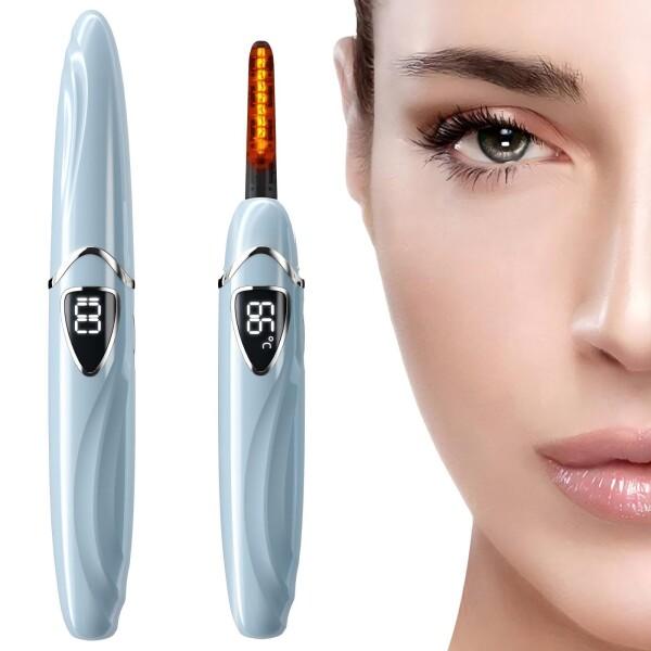 加熱まつげカーラー ラッシュカーラー：電気まつげカーラー、まつげコーム付き充電式ラッシュカーラーで、素早く自然なカールメイクアップ 自然なカールアイラッシュと24時間長持ち (Angel Blue/Silver, S600-148MM)商品...