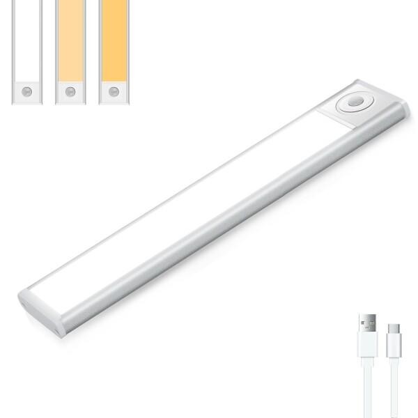 Chuqisheji 人感センサーライト USB充電式 led 照明 3色調整 マグネット式 室内 キッチンライト ワードローブ 食器棚 ロッカー ベッドサイド 廊下 玄関 階段 マグネット吸着 ホワイト 20cm （1個入り)商品コード：...