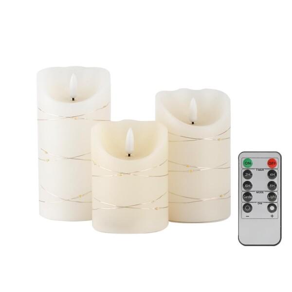JHY DESIGN 3本セット LED フェアリーライト キャンドル 電池式 ロウソク 本物の炎 揺らめく 6時間タイマー 電池キャンドル リモコン付き クリスマス プレゼント お部屋 オフィス バー 室内 室外 インテリア (3本セット...