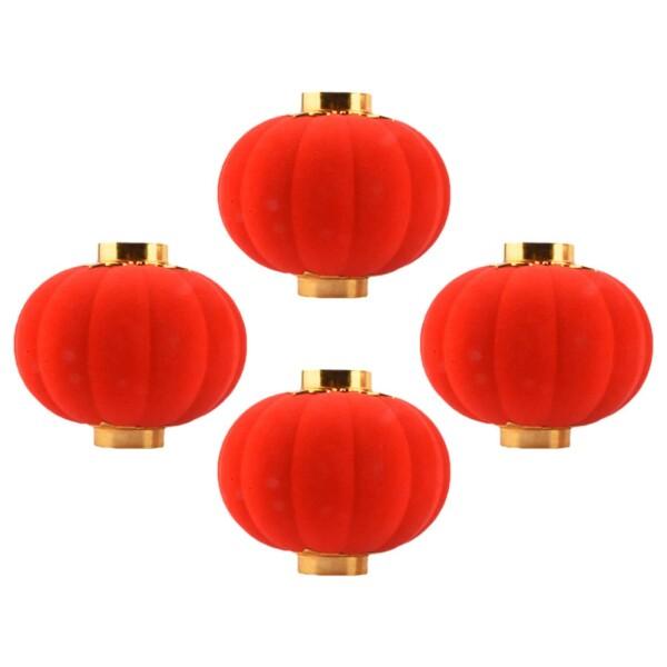 POPETPOP 4個 植毛提灯 cene 屋外 パーティー ぶら下げ 導かれた 装飾 屋内 ハンギングランタンペンダント 中国の伝統的なランタン ちょうちん お祭り提灯飾り 中国の 植毛布 赤商品コード：55080926212型番：031...