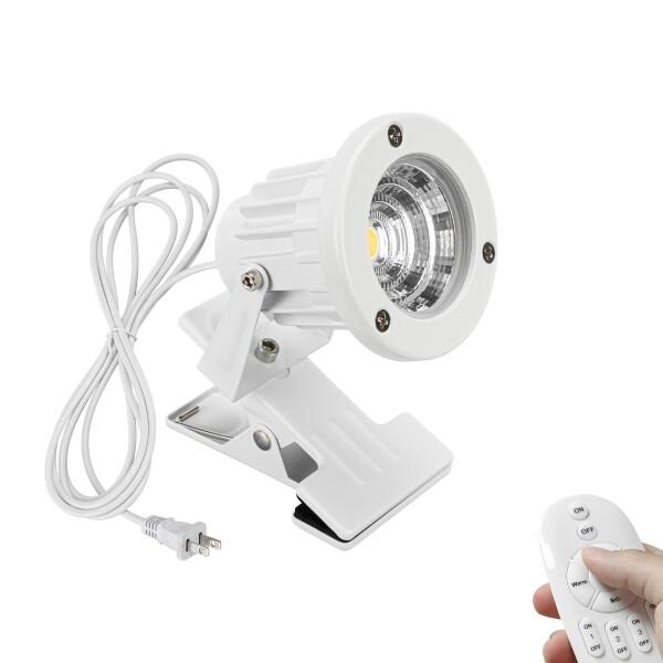 FSLiving 7Ｗ リモコン付き 調光対応 発光色も変更可 電球色/昼光色 看板用 黒板用照明 LEDクリップライト スポットライト ピッコロライト コード長3m LED クリップライト 防雨型クリップライト 電気スタンド ホワイト本体...