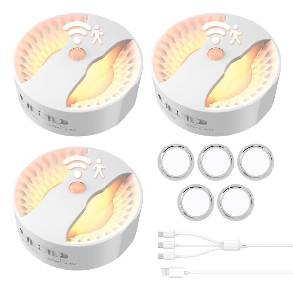 Smiling Shark センサーライト BR-168室内照明 LEDフットライト 10m超連動距離 壁越し対応 高感度 人感＆光センサー 暖光 2段階調光 両面発光 Type-C充電式 長?航 省エネ コードレス 簡単設置 マグネット ...