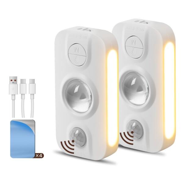 センサーライト 室内 USB充電式 フットライト 明暗・人感センサー 無段階調光 側発光 RGB 電球色 昼白色 足元ライト 省エネ 鉄片テープ付 階段 廊下 寝室 玄関 クローゼット 2個セット 日本語取扱説明書商品コード：5508092...