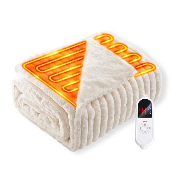 電気毛布 掛け敷き兼用  電気ブランケット フランネル+ラビットファー調素材 10段階温度 1-12Hタイマー 省エネ 電磁波カット 電気敷き ひざ掛け 速暖 でんきもうふ 洗える ダニ退治 暖房器具 寒さ対策 自宅 オフィス キャンプ (...