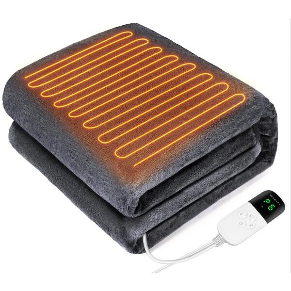 電気毛布 掛け敷き兼用 Heshare 188×130cm  電気ブランケット 4段階切タイマー 8段階温度調節 電気ひざ掛け 厚手生地 3分速暖 丸洗い可能 抗菌 防臭 ダニ退治 頭寒足熱 防寒対策 暖房器具 肩掛け 膝掛け (グレー)商...