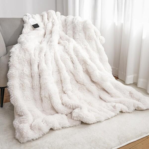 DGV 電気毛布 ふわとろ とろける ラビットファー調 掛け 敷き 掛け敷き兼用 25段階温度調節 12時間自動停止タイマー付 洗える 速暖 肩掛け 膝掛け ブランケット 防寒対策 暖房器具 usb スクエア 130*190cm アイボリー...