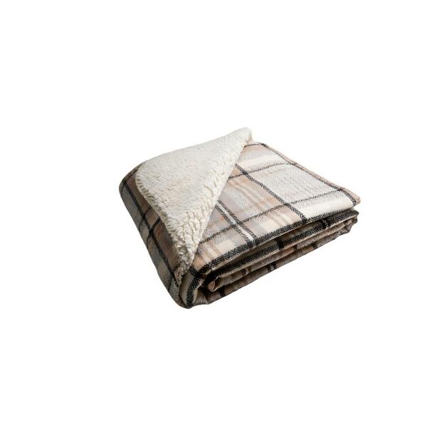 Desde Hoy 毛布 シングル ブランケット 寒さ対策 ひざ掛け ハーフケット オフィス 二枚合わせ 厚手 掛け毛布 チェック柄 モコモコ 柔らかく肌触り 暖かい おしゃれ 静電気防止 洗える (ベージュ, 70ｘ100)商品コード：5...