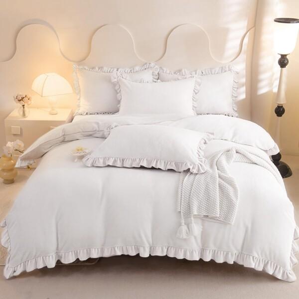 「§ｚｚ．ｌｕｘｉ」フランネル布団カバーセット フリル あったか 冬用 マイクロファイバー 寝具カバーセット 3点セット 可愛い 洗える 掛け布団カバー ボックスシーツ 枕カバー かわいい 布団かばー 洋式・和式兼用 ふとんかばー ふとんカ...