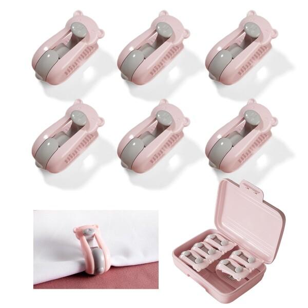 happykau 布団 クリップ 6枚セット 布団 ズレ防止 軽量でコンパクト 布団カバー 留め具 掛け布団 敷き布団 毛布 固定器 取り付けが簡単です 簡単ズレ落ち防止 かわいい ストレージボックスを含む (ピンク クマ)商品コード：55...