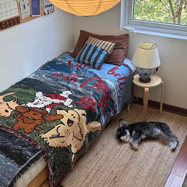 Life is better with dogs 北欧風 ユニーク デザイン 犬柄 ，おしゃれ マルチカバー ブランケット ， 韓国風のインテリア， ベッドカバー， (130X160cm)商品コード：55080931709型番：1サイズ：1...