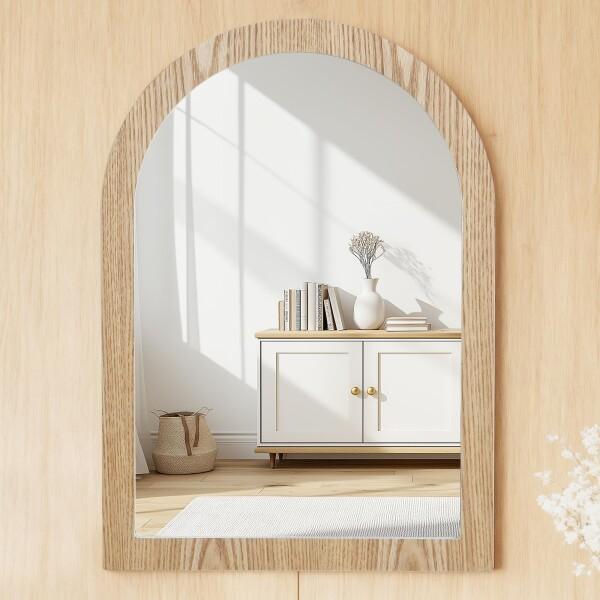 Browgrow 壁掛けミラー 壁掛け鏡 木製 鏡 アーチ型鏡 ウォールミラー 天然木フレーム 丸鏡 アーチ型ミラー 飛散防止 洗面 玄関 化粧(ブラウン, 直径40cm)商品コード：55080932639型番：GX-WO-35-50サイズ...