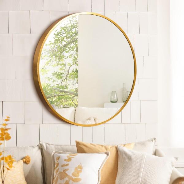 ミルオ君の鏡工房 鏡 壁掛けミラー 壁掛け鏡 バスルームミラー 丸鏡 丸型ミラー 化粧鏡 ウォールミラー お風呂鏡 玄関 洗面 トイレ 円形 軽量(ゴールド, 直径50cm)商品コード：55080932640型番：SUUS-LHJ-M50Y...