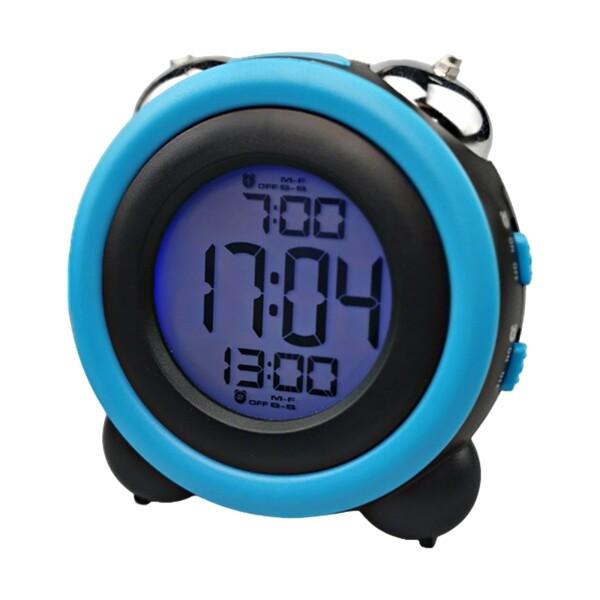 目覚まし時計 大音量 デジタル ベル ダブルアラーム スヌーズ機能 LED バックライト 2つ LCD ディスプレー 電池式 卓上 置き時計 デュアルアラーム/チクチクしない/乾電池使用 ホワイト (ブラック+ブルー)商品コード：55080...