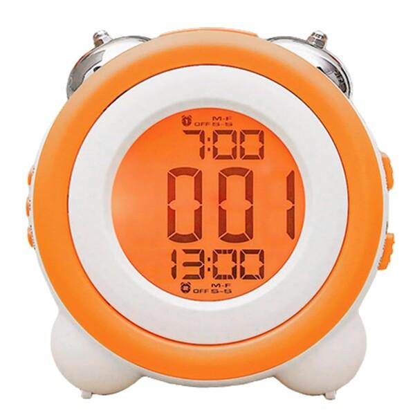 目覚まし時計 大音量 デジタル ベル ダブルアラーム スヌーズ 機能 LED バックライト アラーム 2つ LCD デジタル ディスプレー 電池式 卓上 置き時計 多機能スヌーズボタン/デュアルアラーム/チクチクしない/乾電池使用 オレンジ...