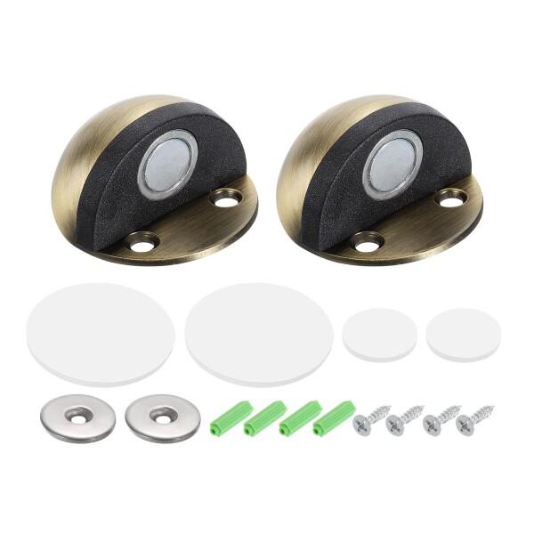 METALLIXITY 磁気ドアストッパー（45x2mm/1.77x0.08"）2個 ステンレス製磁気床ドアストッパー セルフアドヘーシブおよびスクリューマウント付き - 寝室 書斎 オフィス 居間用 ブロンズトーン商品コード：550809...