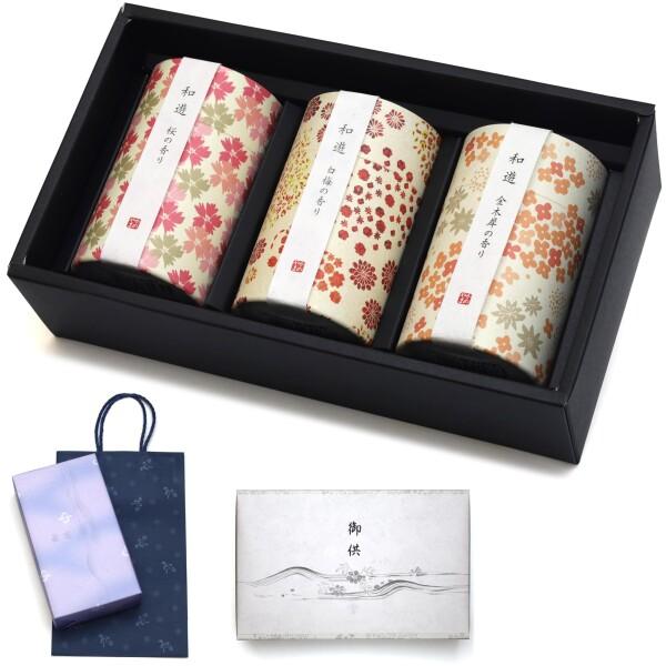 お悔やみ 線香 ギフト  日本製 少煙 贈答用 お線香 仏壇用 法要 一周忌商品コード：55080935033型番：wayu3_07サイズ：お悔やみ弔文 手提げ袋付カラー：和遊-筒型3種 (包装の内側に熨斗) 使用シーン ・全宗派および全仏...