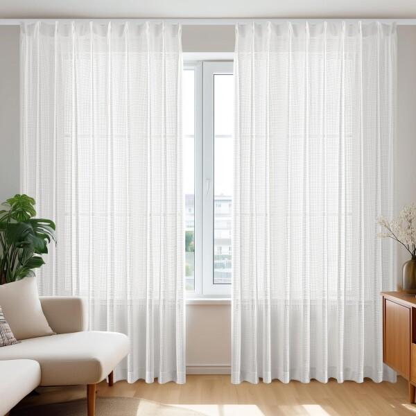 Deconovo レースカーテン 立体織り ミラー 外から見えにくい 透け感 UVカット 立体感ある 遮熱 洗える ドレープライン おしゃれ 2枚入 幅150cm×丈200cm ホワイト商品コード：55080936204型番：JPCTJ00...