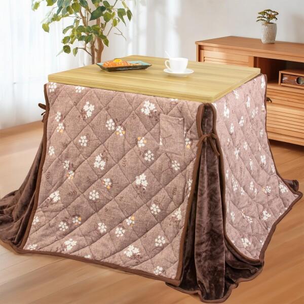 JEMA ハイタイプ こたつ布団 単品 ダイニング テーブル用こたつ布団 ダイニングコタツふとん 省スペース 長方形 こたつ掛け 吸湿発熱 洗える ふわふわ感触 フランネル素材 約240x265cm 花柄 ベージュ商品コード：5508093...
