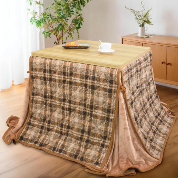 JEMA ハイタイプ こたつ布団 単品 ダイニング テーブル用こたつ布団 ダイニングコタツふとん 省スペース 長方形 こたつ掛け 吸湿発熱 洗える 約240x265cm プードルプリント チエック柄 コーヒー商品コード：5508093831...