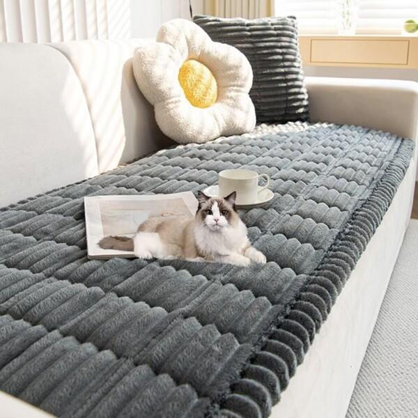 YKFN ソファーカバー ソファーパッド 秋冬用 暖かい マルチカバー かけるだけ 犬猫対策 滑り止め ふわふわ 長座布団 座面カバー ソファカバー 1人掛け 肘付き 肘なし ズレにくい ソファー保護 ソファーベッドカバー 洗える 北欧 防...