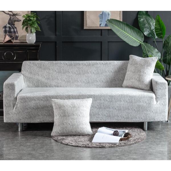 HomeFirst ソファーカバー 3人掛け 肘付き 無地 クッションカバー2枚付 北欧風 ストレッチ フィットタイプ 伸縮素材 柔らかい 滑り止め キズ防止 犬 猫 傷 防止 四季適用 超便利 (ホワイト・ グレー)商品コード：55080...