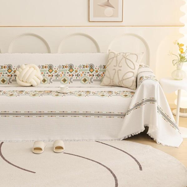 JEMAジェマ ソファーカバー 北欧風 マルチカバー テーブルクロス ソファカバー ベッドカバー 長方形 ブランケット 綿混 リバーシブル 毛布 無地 保護カバー 防塵 キズ防止 汚れ防止 洗える 四季通用 幾何系(2)・ワッフル柄 130...