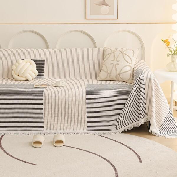 JEMAジェマ ソファーカバー 北欧風 マルチカバー テーブルクロス ソファカバー ベッドカバー 長方形 ブランケット 綿混 リバーシブル 毛布 無地 保護カバー 防塵 キズ防止 汚れ防止 洗える 四季通用 ほうけい・ワッフル柄 180×3...