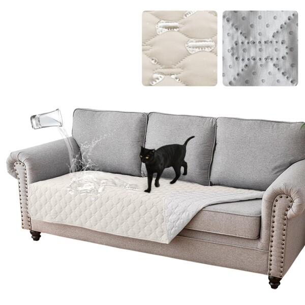 ソファカバー ソファパッド ソファーシーツ ペット 防水 マルチカバー 滑り止め加工 犬猫対策 洗える 傷防止 爪とぎ防止 抗菌防臭 吸汗速乾 取り付け簡単 柔らかい 尿失禁 ベビー 高齢者 介護用 大判 汚れ防止(ホワイト 107*132...