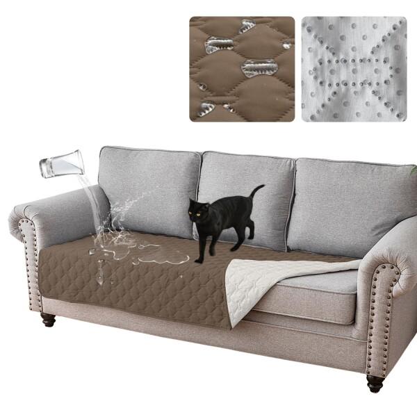 ソファカバー ソファパッド ソファーシーツ ペット 防水 マルチカバー 滑り止め加工 犬猫対策 洗える 傷防止 爪とぎ防止 抗菌防臭 吸汗速乾 取り付け簡単 柔らかい 尿失禁 ベビー 高齢者 介護用 大判 汚れ防止(ブラウン 107*132...