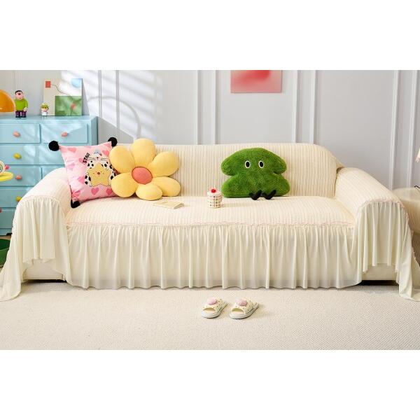 EMME可愛いソファーカバー ソファシーツ お洒落 スカート付き おしゃれ かわいい インテリア かけるだけ 姫系レース マチルカバー 柔らかい 防水 汚れ防止 滑り止め ひっかき防止 ソファカバー 犬猫対策 大判 肘あり 肘なし 1人掛け...