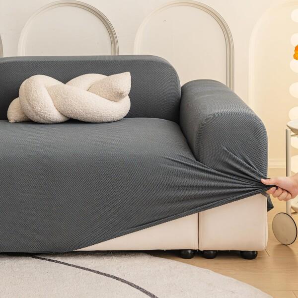 JEMAジェマ ソファーカバー 1人掛け フィットタイプ 肘付き かけるだけの簡単ソファ用カバー 無地 北欧風 ストレッチ 伸縮素材伸び良く 柔らかい 犬 猫 傷 防止 超便利 四季適用 丸洗いOK 80-120cm ダークグレー商品コード...